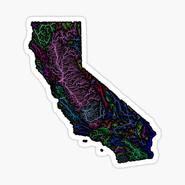 "California River Basin Map in Rainbow Colours with Black Background ...