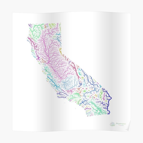 "California River Basin Map in Rainbow Colours with White Background ...