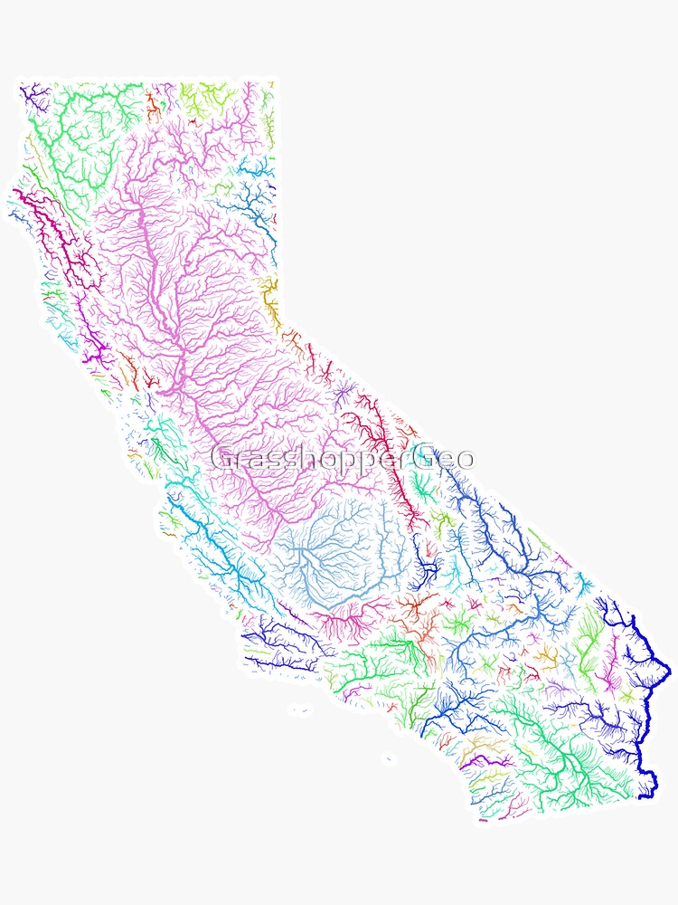 "California River Basin Map in Rainbow Colours with White Background ...