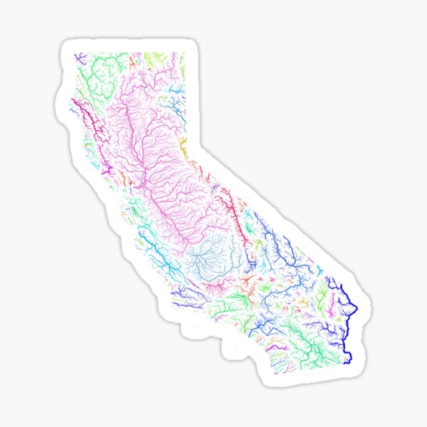 "California River Basin Map in Rainbow Colours with White Background ...