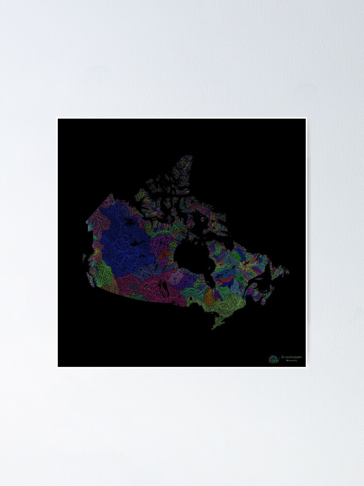 "Canada River Basin Map in Rainbow Colours with Black Background ...