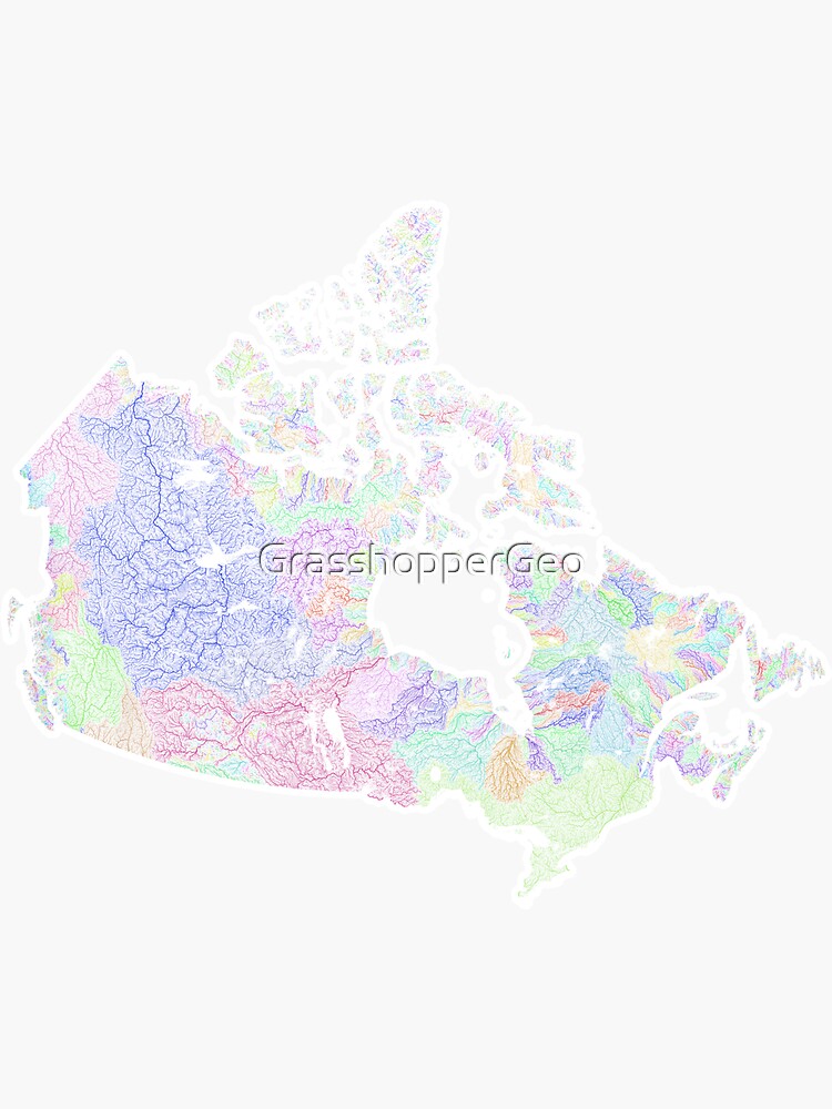 "Canada River Basin Map in Rainbow Colours with White Background ...