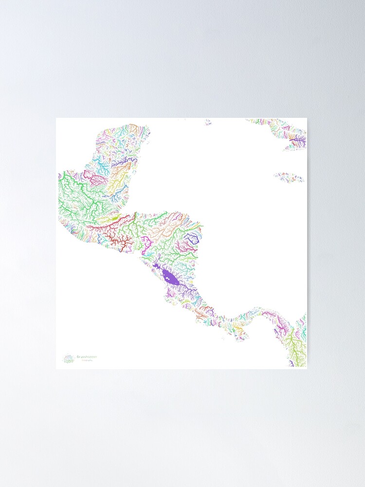 Póster for Sale con la obra «Mapa de la cuenca del río de América Central en colores del arco ...