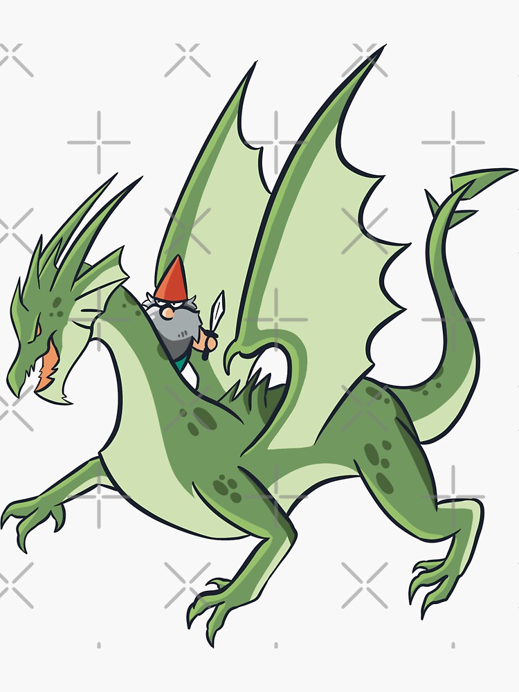 "Gnome riding Dragon" Sticker for Sale by TwistyOrchid | Redbubble