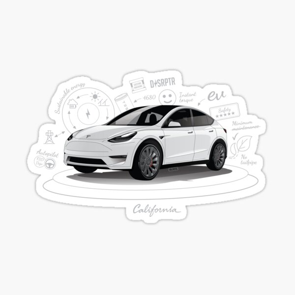 "Tesla Model Y Original Fan Art serial number: TMY001WHIW" Sticker for ...