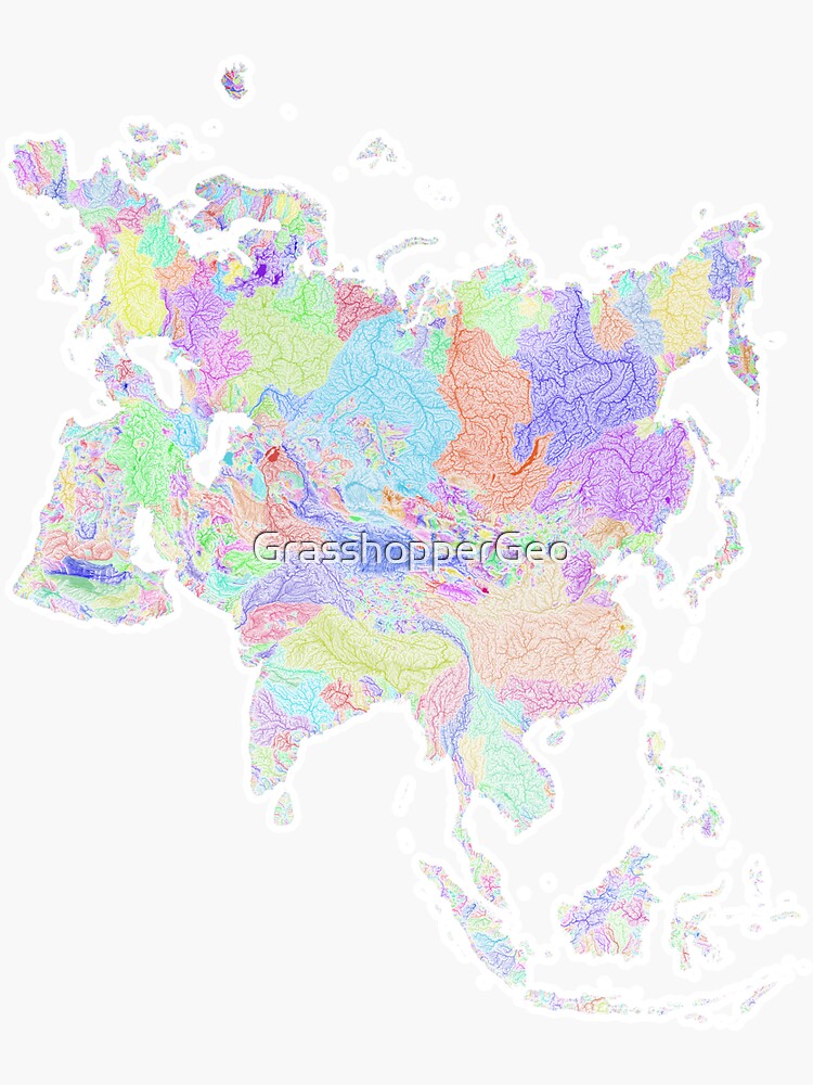 "Eurasia River Basin Map in Rainbow Colours with White Background ...