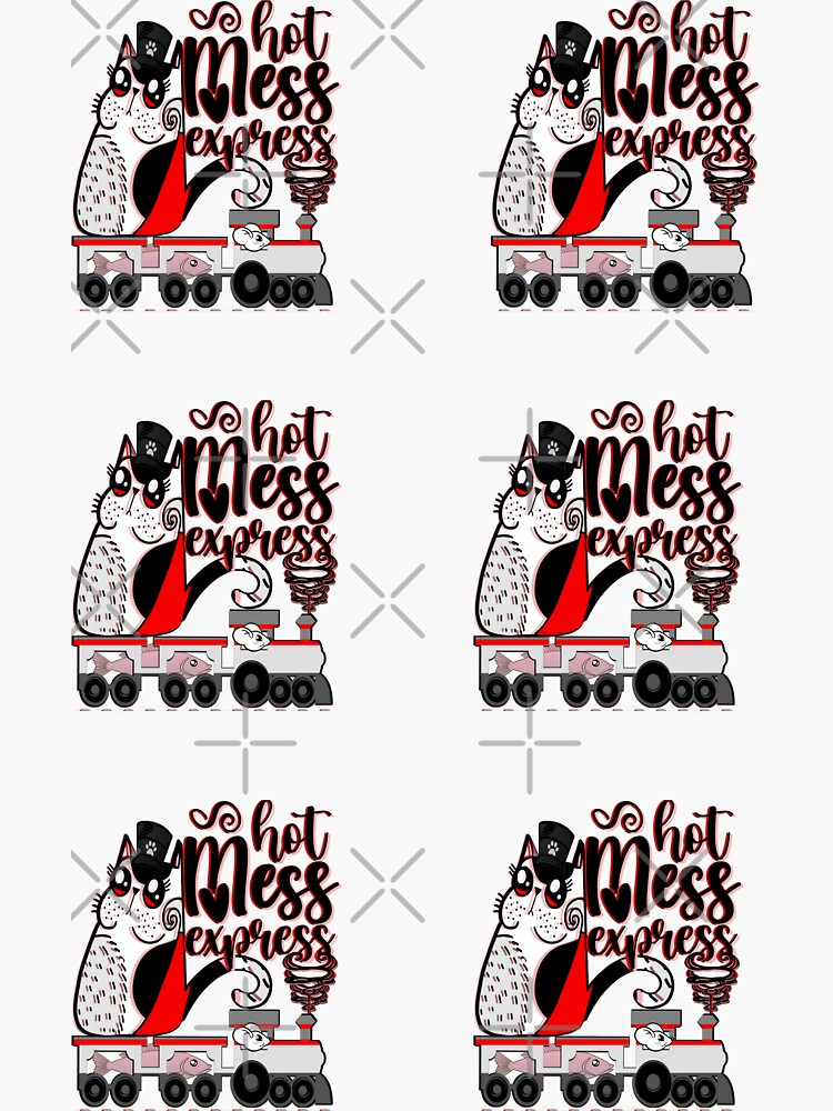 "Funny Anime Cat "Hot Mess Express" Train Conductor" Sticker for Sale ...