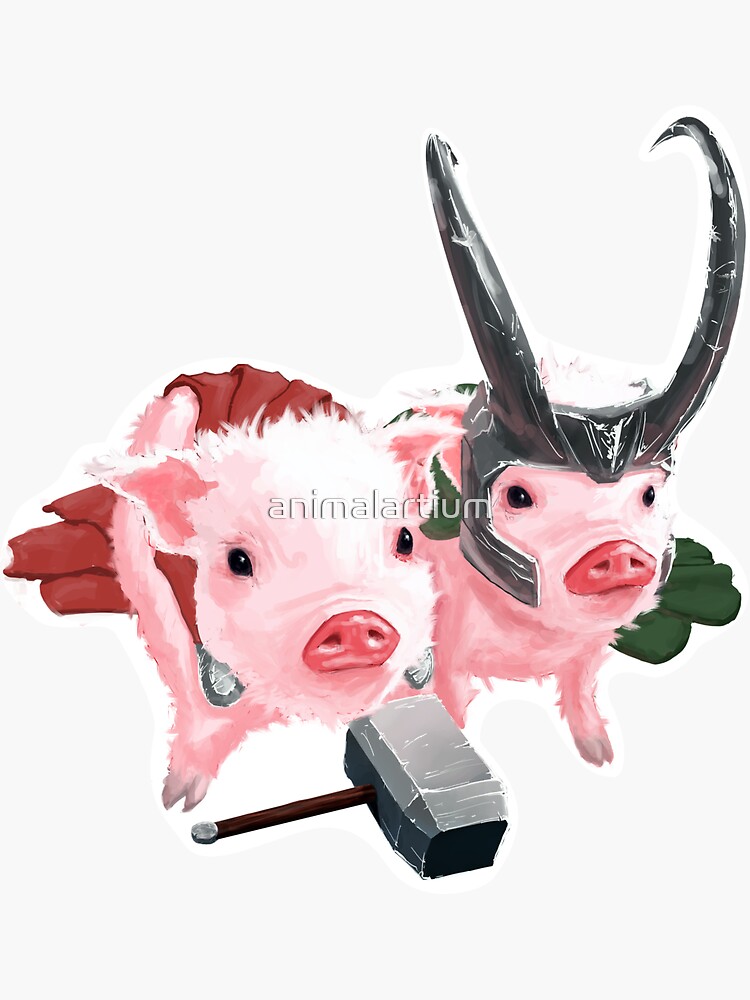 "Thor and Loki pig brothers" Sticker for Sale by animalartium | Redbubble