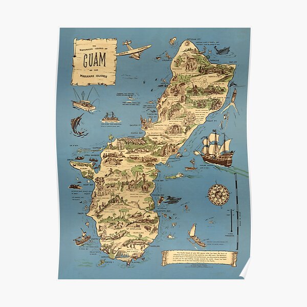 "1958 Vintage Map of Island of Guam" Poster for Sale by gin-nek-shop ...