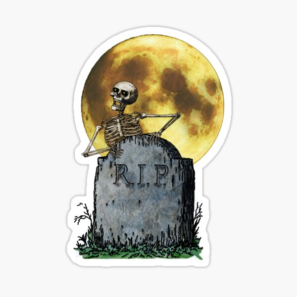 "Skeleton Tombstone RIP in the Moonlight" Sticker for Sale by ...
