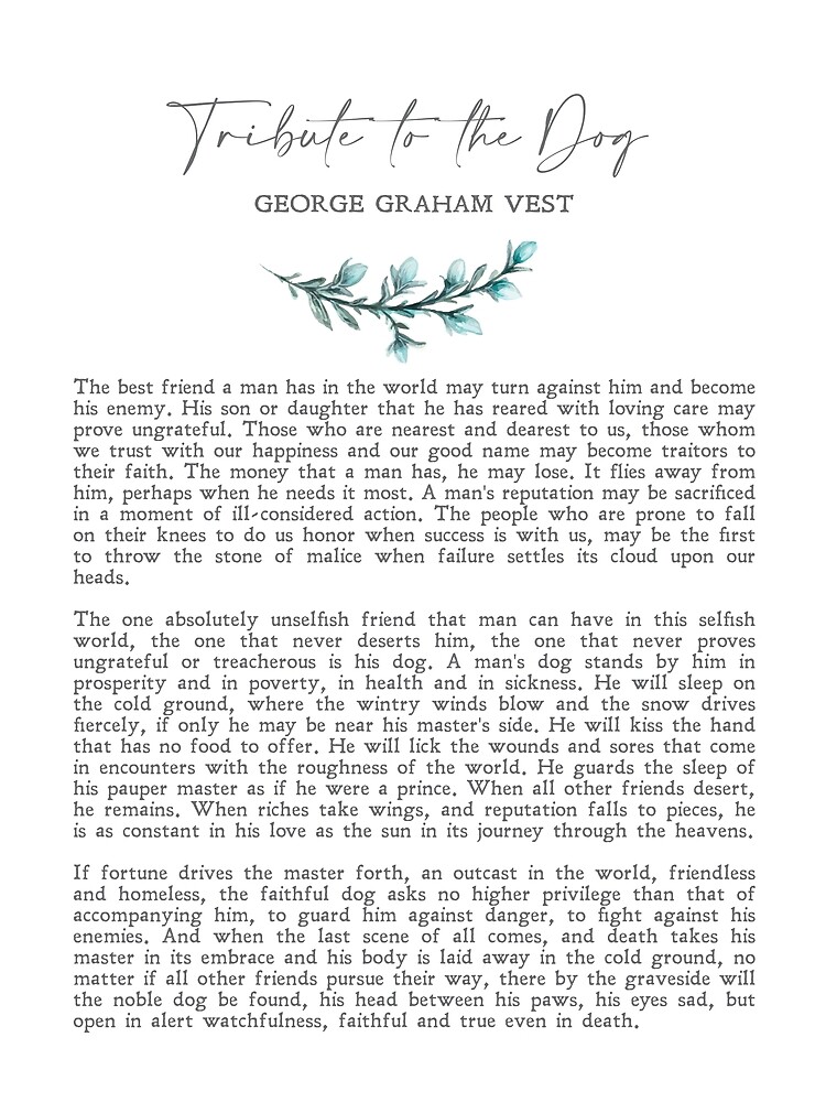 "Tribute to the Dog | George Graham Vest | Speech | Eulogy | Court Case ...
