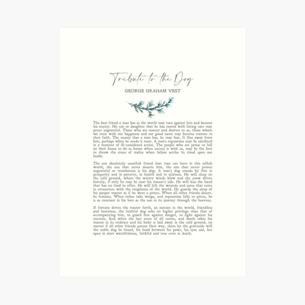 "Tribute to the Dog | George Graham Vest | Speech | Eulogy | Court Case ...