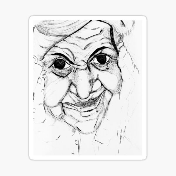 "A Sketch of a Happy Old Lady" Sticker for Sale by BrownAlbino | Redbubble