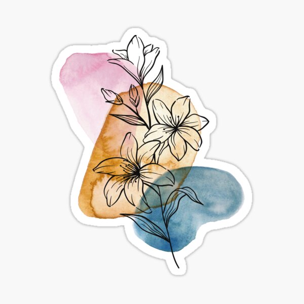 "Flower line art with watercolour background" Sticker for Sale by msro1 ...