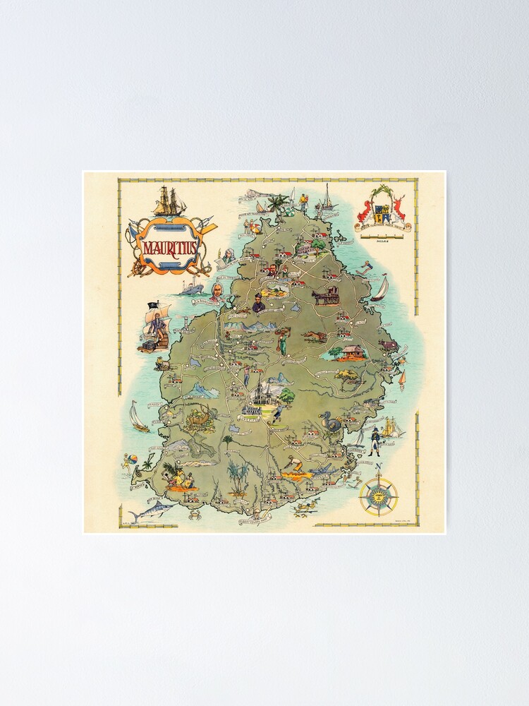 "1957 Vintage Map of Mauritus" Poster for Sale by gin-nek-shop | Redbubble