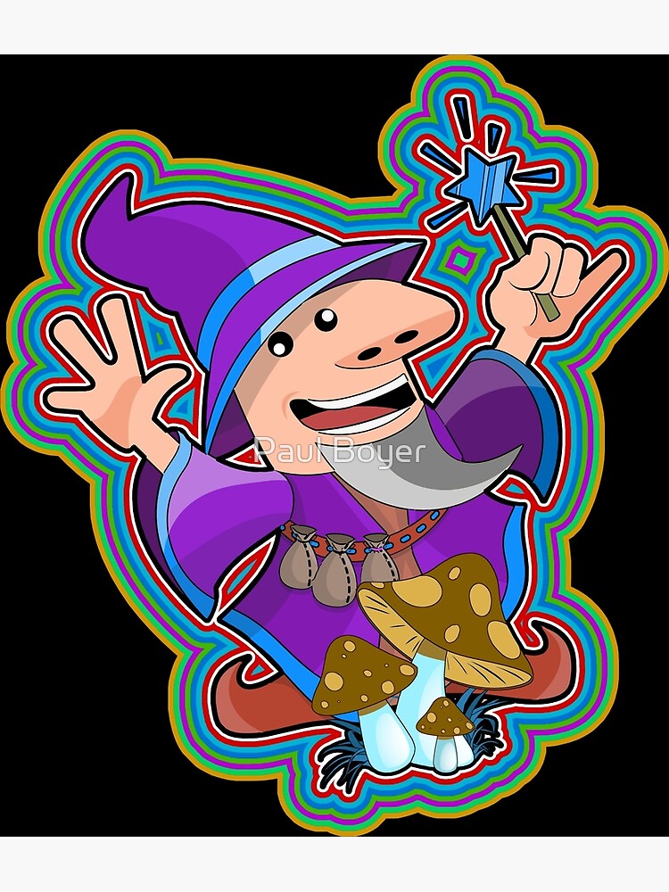 "Magic Mushroom Wizard - Colorful Retro Shroom and Wizard Design ...