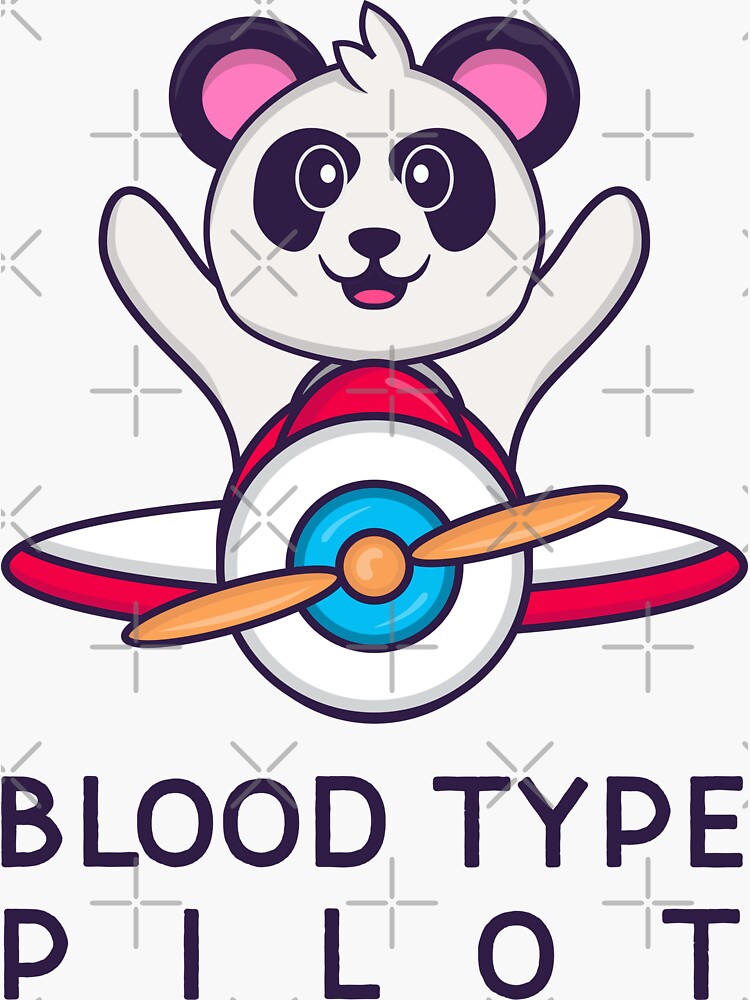 Pegatina «Blood Type Pilot, divertido panda volando en un diseño de ...