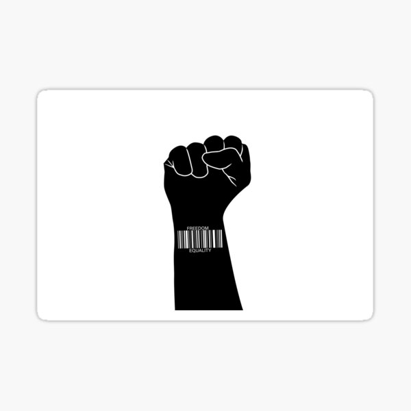 "barcode on the hand clenched into a fist on a white background ...