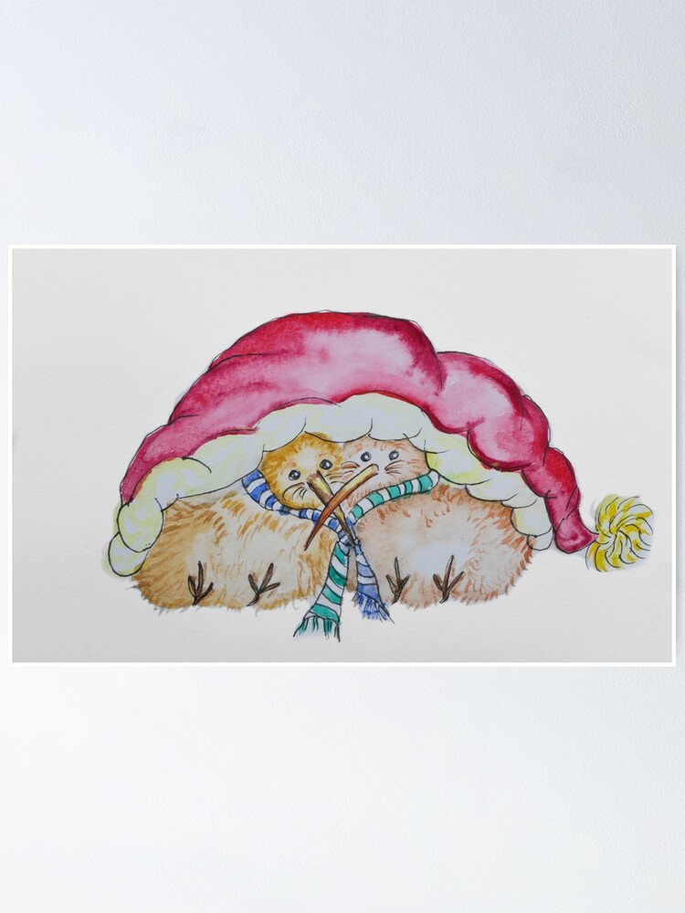 "NZ Kiwi Christmas. Two Kiwi birds in a Santa Hat. " Poster for Sale by ...