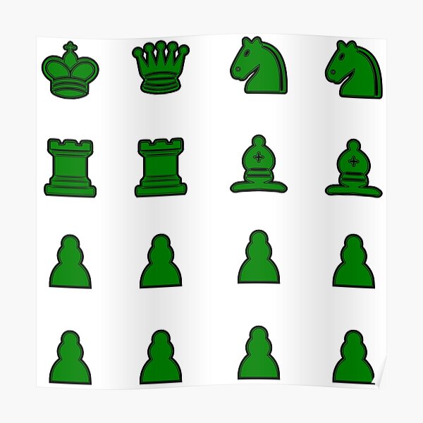 "Complete Chess Set 1 - Dark Green Chess Pieces" Poster by ChloeJoyeux ...
