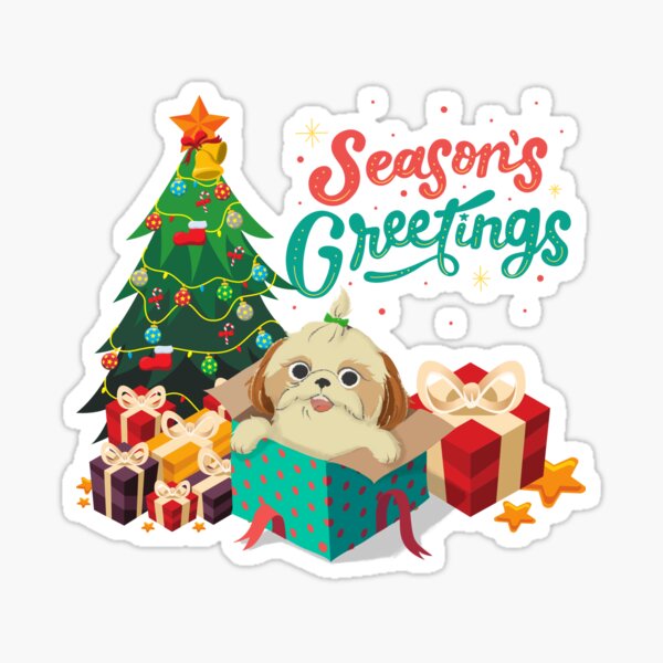 "Season of greetings - cute dog christmas" Sticker for Sale by Hoetoons ...