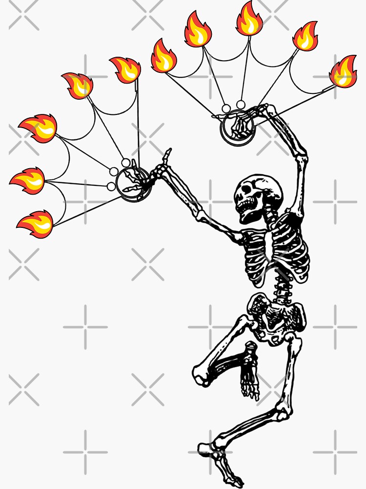 "Dancing Fire Spinning Skeleton Fans | Halloween " Sticker for Sale by ...