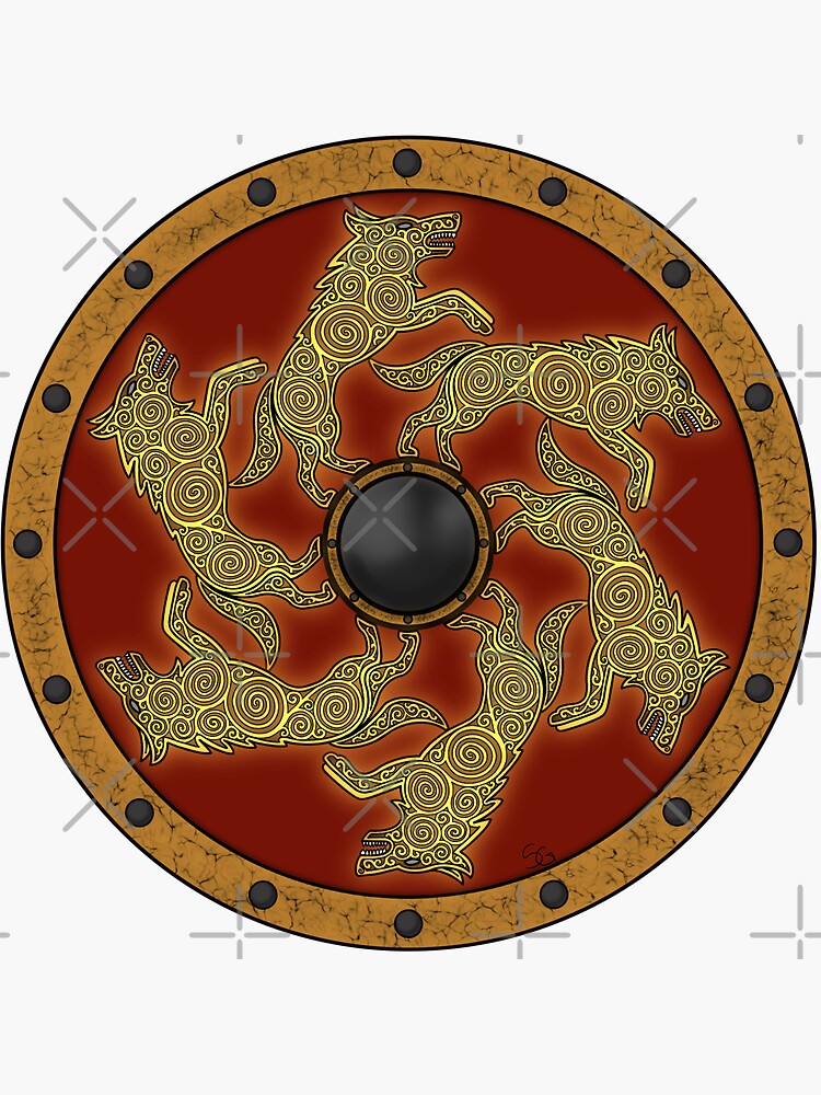 "Six Leaping Wolves on a Round Shield" Sticker for Sale by Longhausart ...