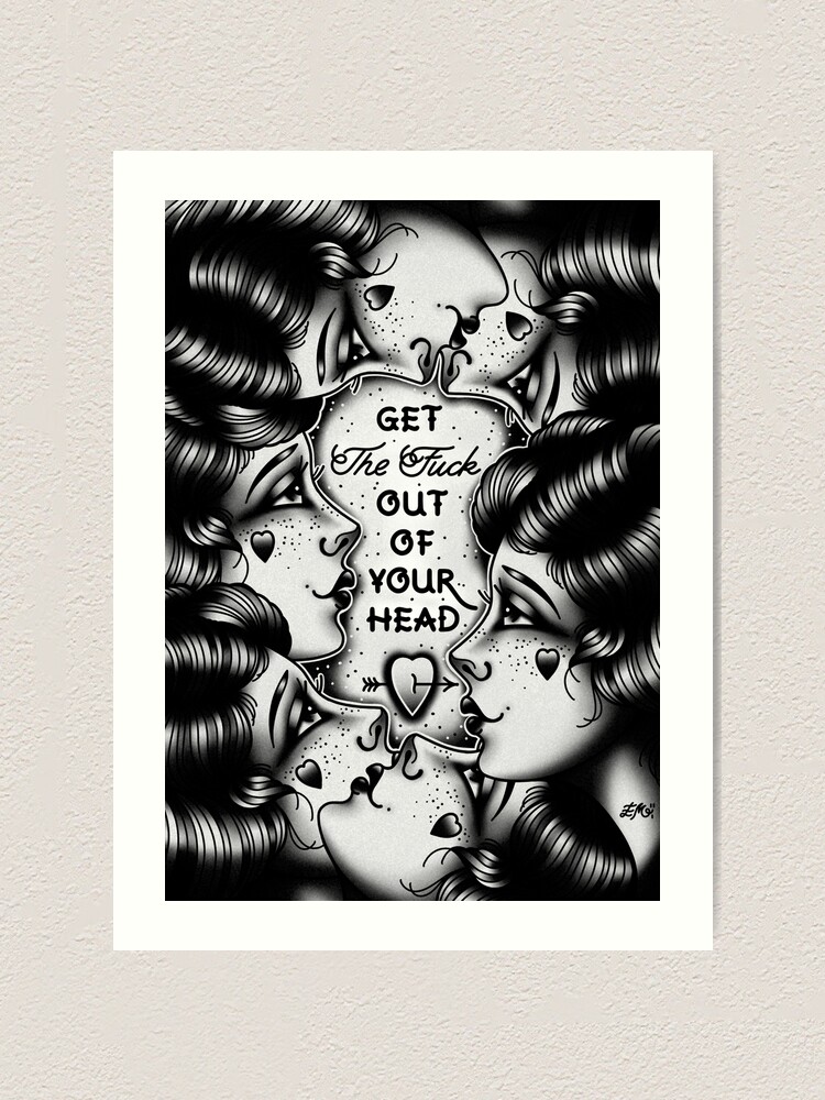 "Get Out of Your Head BW Overthink Lady Classic Cute Traditional Tattoo ...
