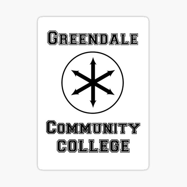 "Greendale Community College (Black On White)" Sticker for Sale by Dr ...
