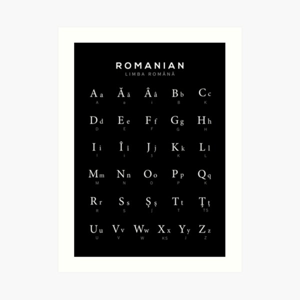 "Romanian Alphabet Chart, Romania Language Chart, Black" Art Print for ...