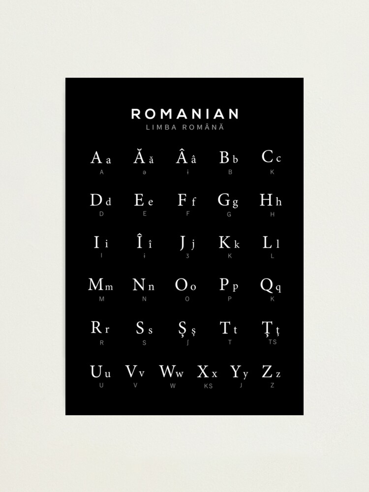 "Romanian Alphabet Chart, Romania Language Chart, Black" Photographic ...