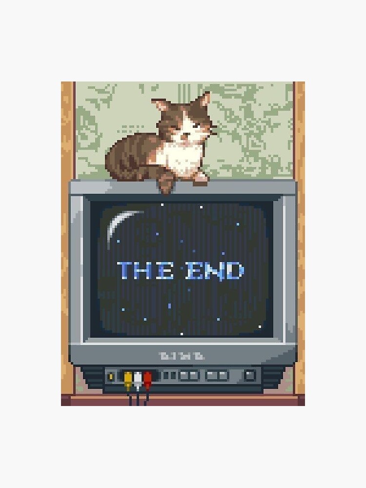 "the end cat tv screen" Sticker for Sale by pixelatery | Redbubble