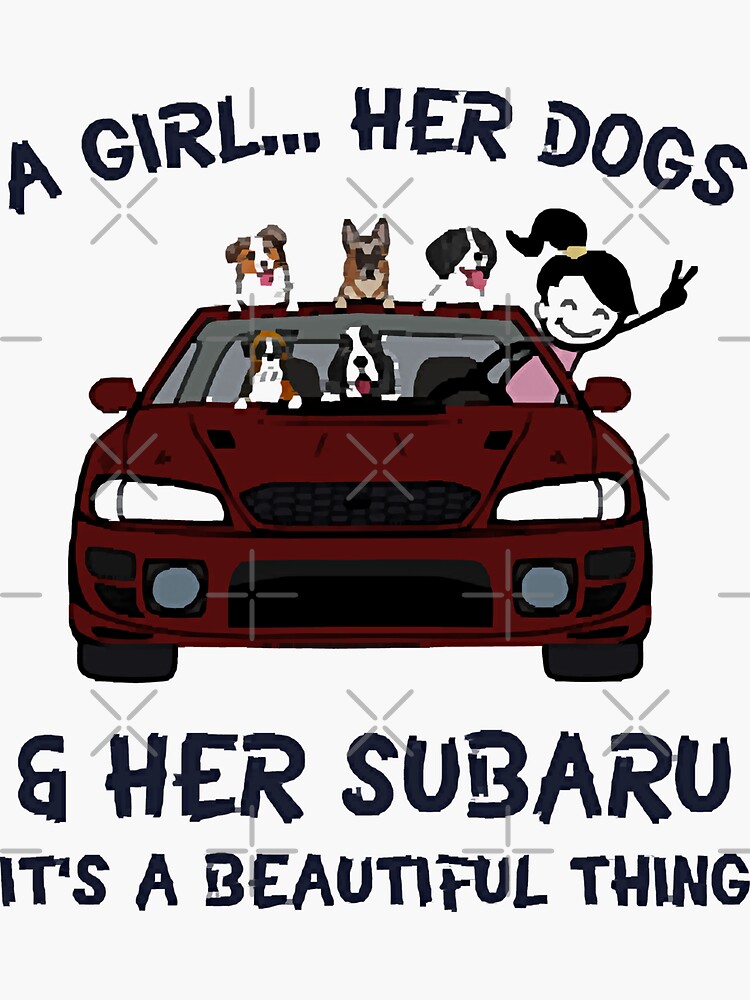 "A Girl Her Dog Her Subaru" Sticker for Sale by thaihaunuong | Redbubble