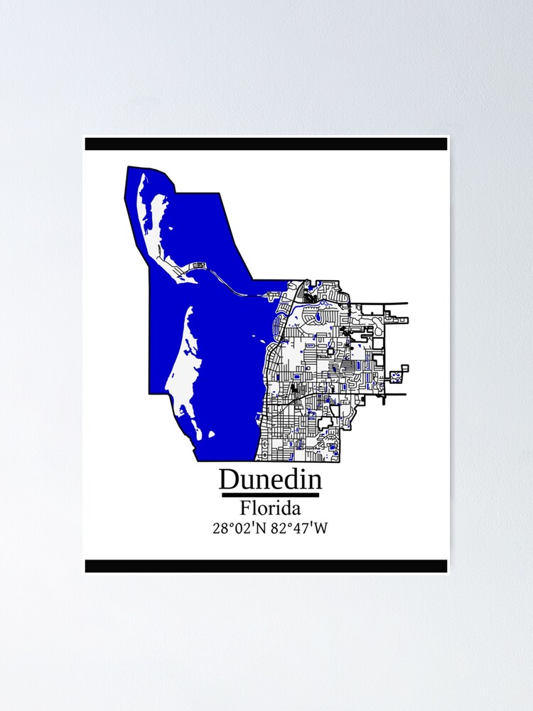 "Dunedin, Florida Road Map Art - Blue Rivers and Dark Roads City Limits ...