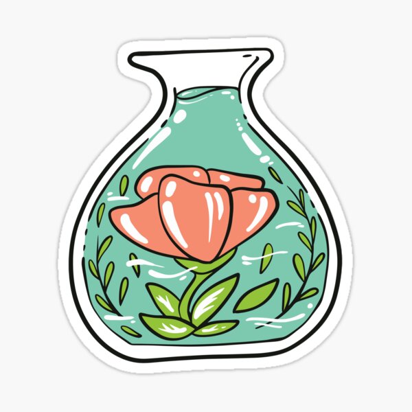 "Glass Vase With Water, Roses And Plants Inside" Sticker for Sale by ...