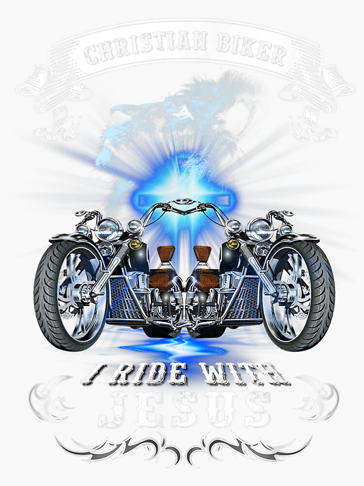 " Christian Biker Ride With Jesus Old Motorcycle Blue Cross" Sticker ...