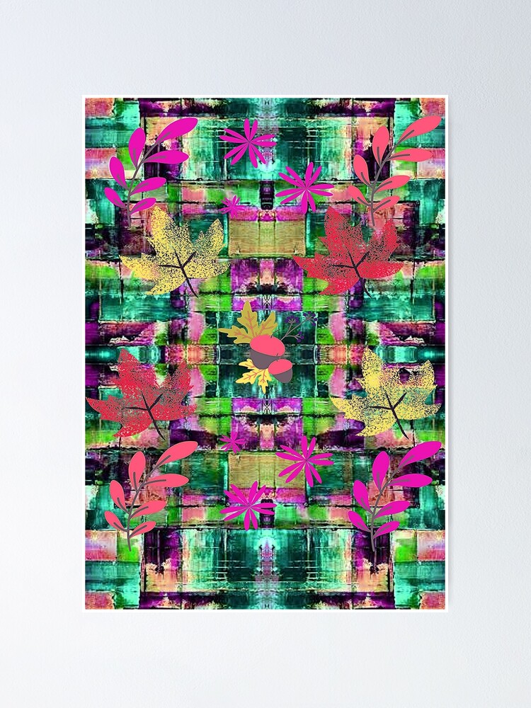 "Squares and Leaves Botanical Abstract Pattern, 4,Graphic Psychedelic ...
