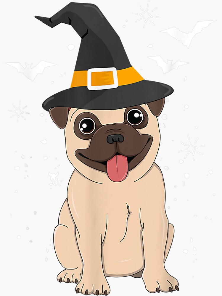 "Pug Witch Halloween Dog Puppy Outfit Costume Trick" Sticker for Sale ...