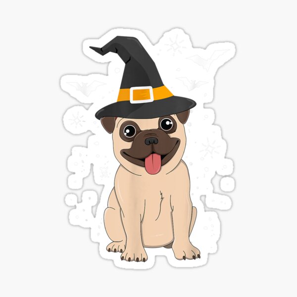 "Pug Witch Halloween Dog Puppy Outfit Costume Trick" Sticker for Sale ...