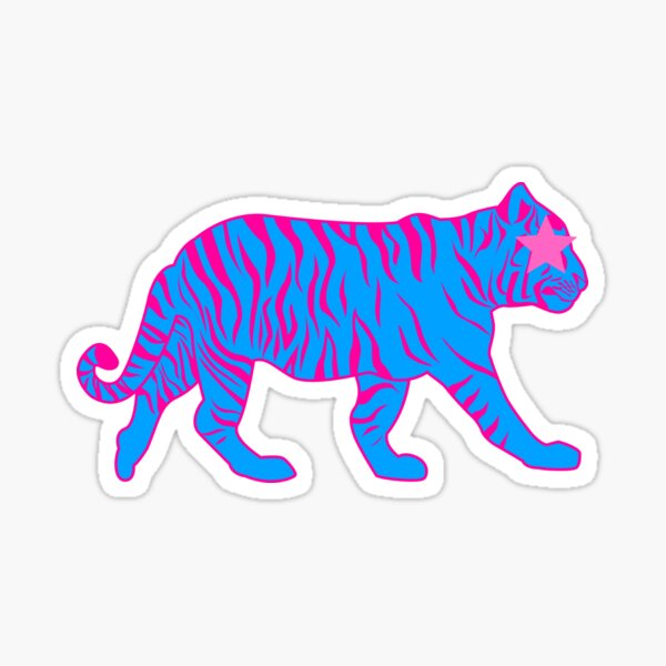 "preppy pink and blue tiger with pink star" Sticker for Sale by Suusck ...