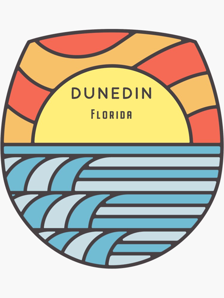 "Dunedin Beach Florida Retro FL Atlantic Ocean Sunrise Badge " Sticker ...