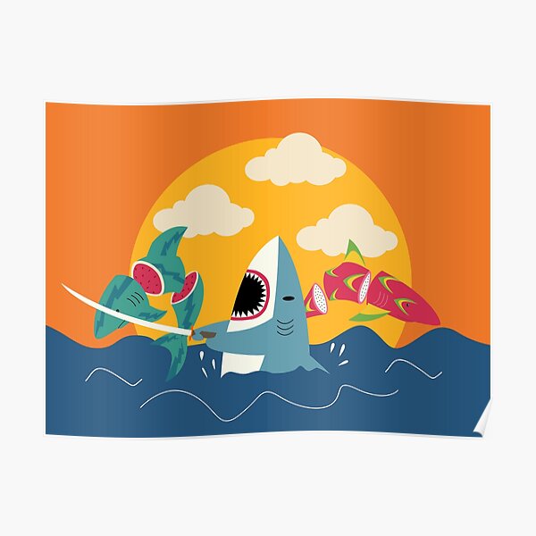 Póster «Tiburón Ninja Samurai Océano Artes Marciales Frutas» de DAFIN ...