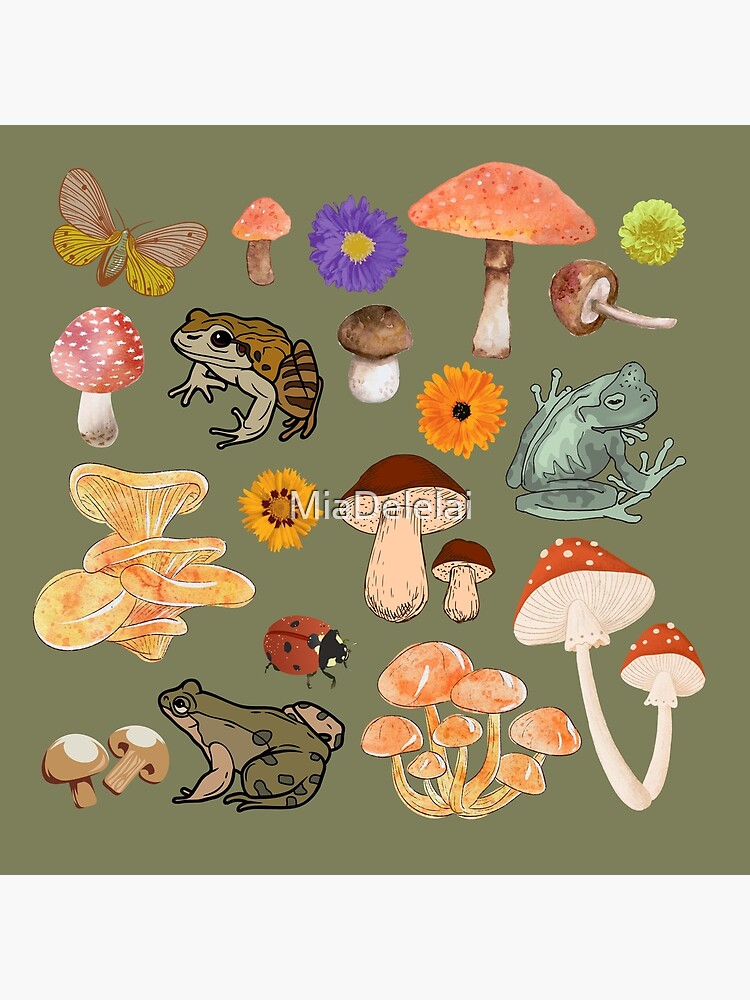 "Cottagecore Flowers, Frogs, Mushrooms, and Floral Pattern Collage ...