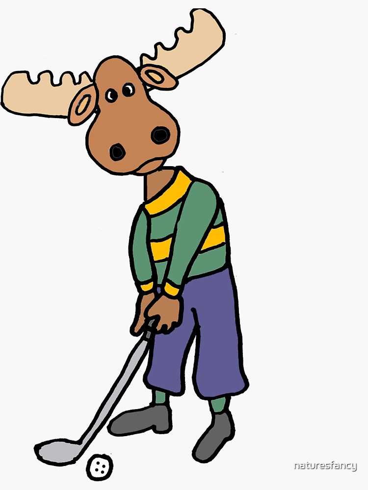 "Cool Moose Playing Golf Cartoon" Sticker for Sale by naturesfancy ...