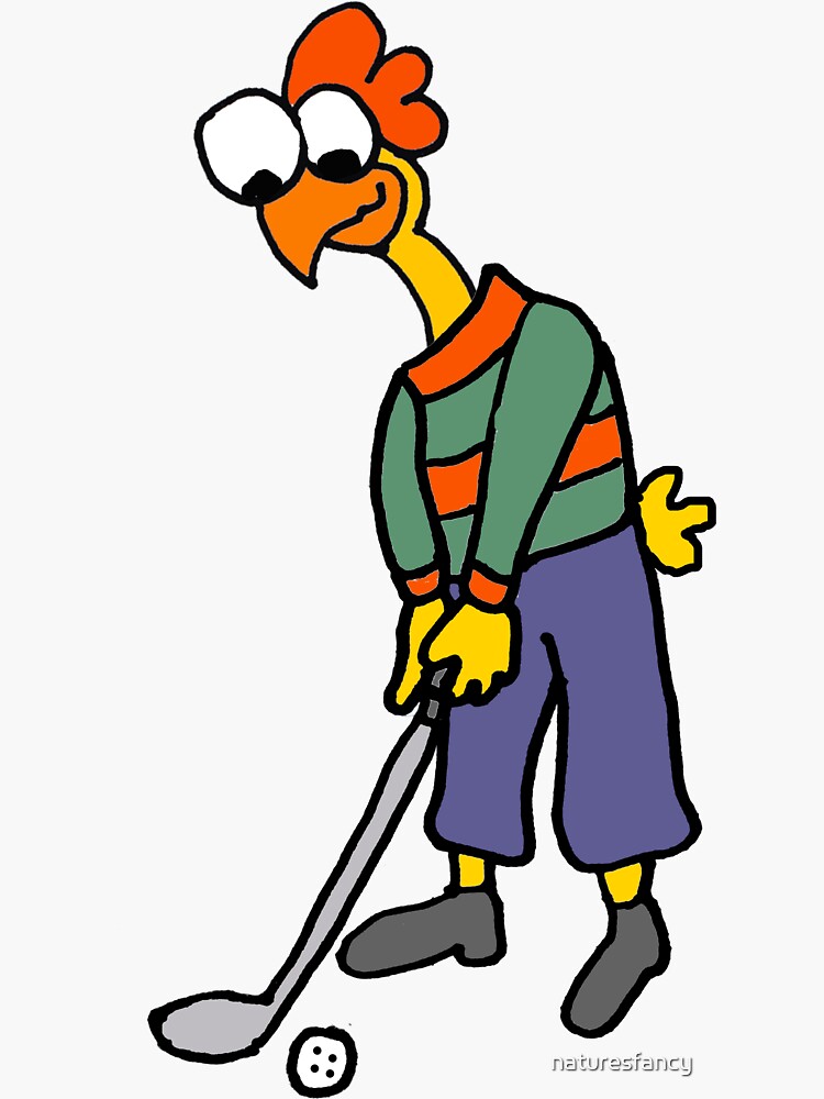 "Cool Rubber Chicken Playing Golf Cartoon" Sticker for Sale by ...