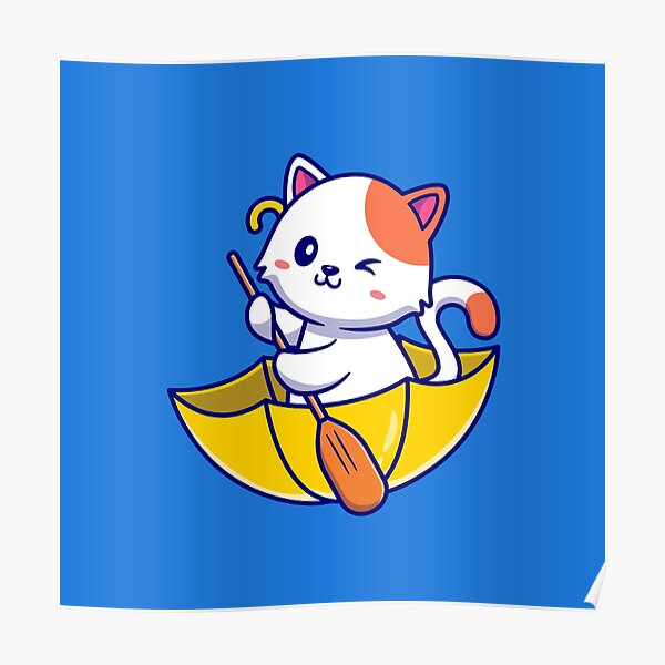 "Cute cat rowing with umbrella boat " Poster for Sale by elnahal ...