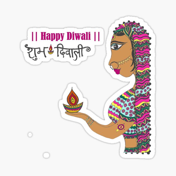 "Happy Diwali Girl with Diya" Sticker for Sale by Arnaly | Redbubble