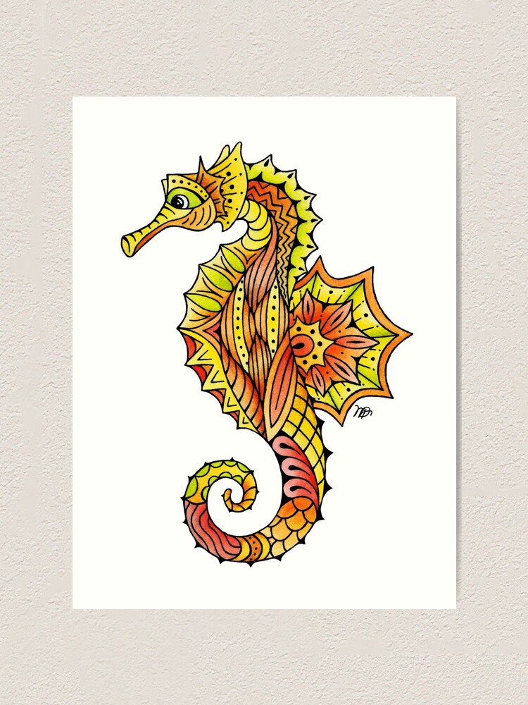 "Zentangle Seahorse" Art Print for Sale by FiddlePhantasm | Redbubble