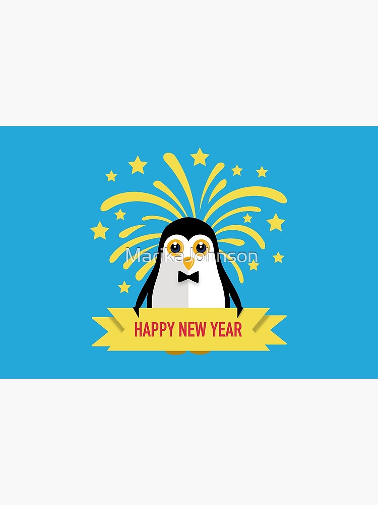 "Happy New Year with Cute Penguin and Fireworks" Poster by ...