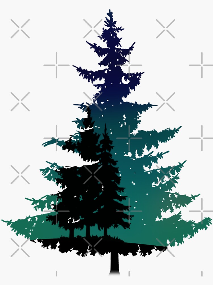 "Night sky forest landscape tree shaped " Sticker by Alexa-Plaza ...